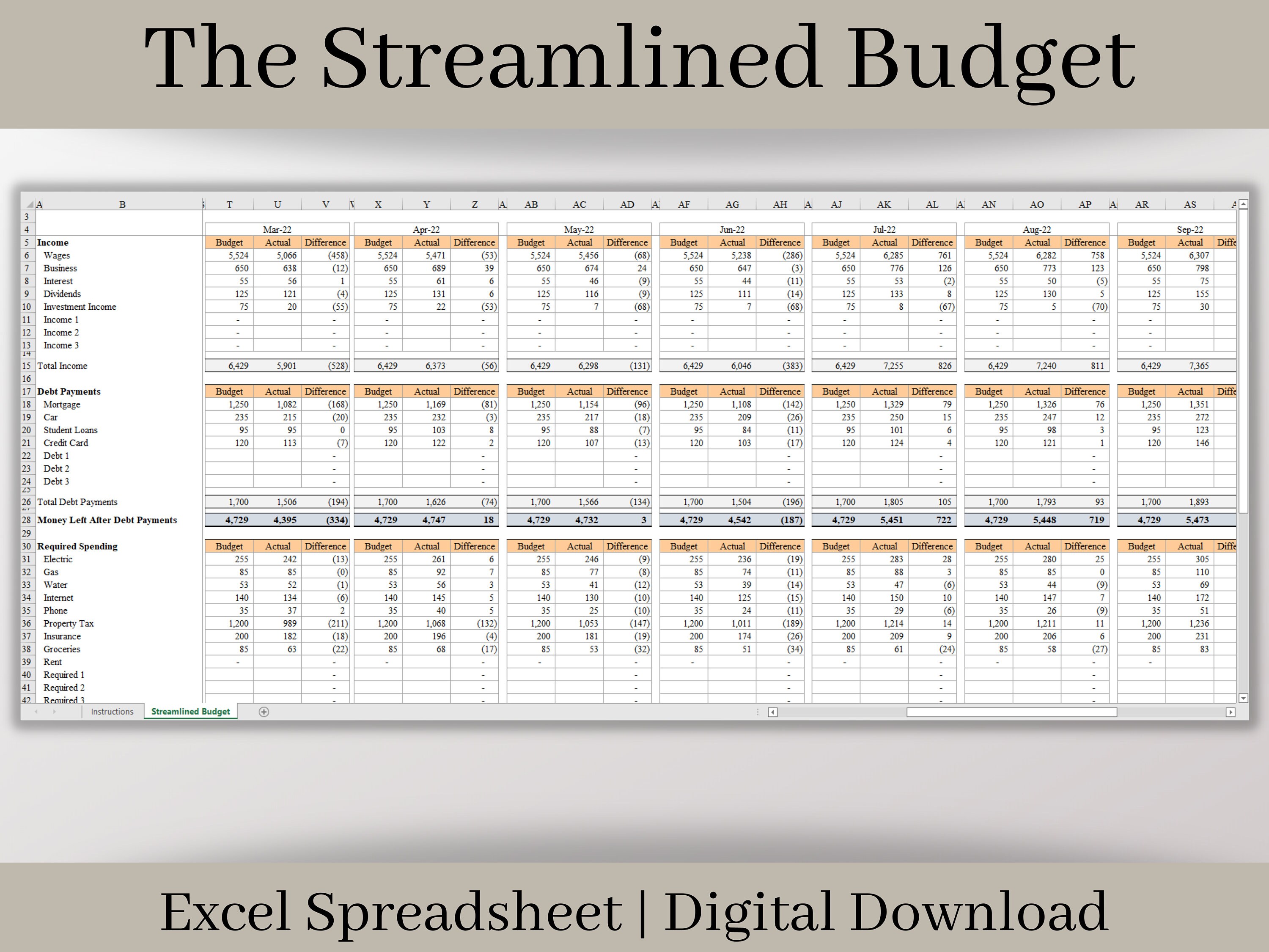 Monthly Digital Budget Planner Spreadsheet, Excel Template, Monitor ...