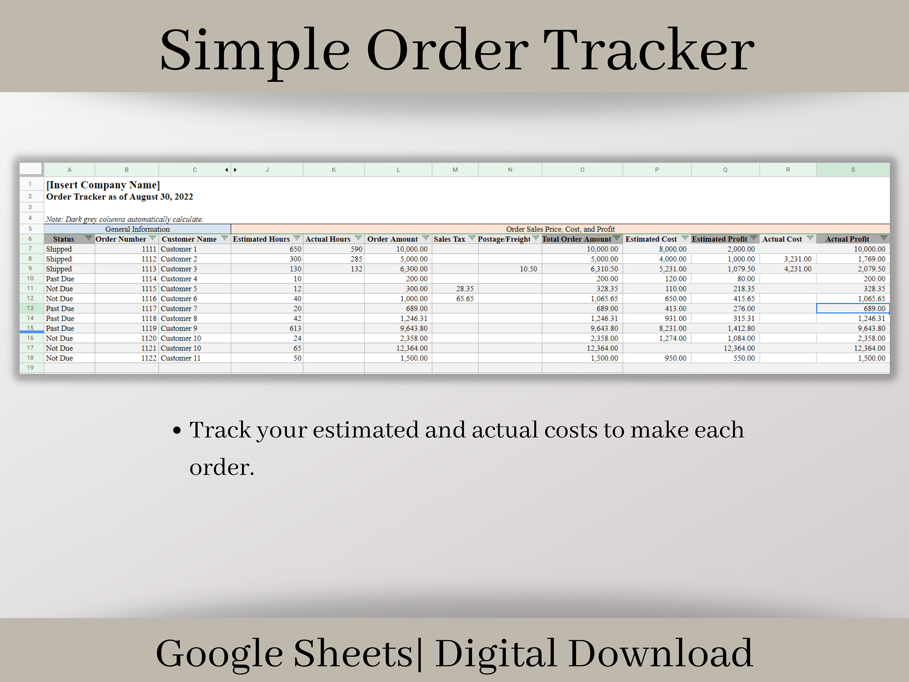 Small Business Order Tracker Spreadsheet, Google Sheets Template Easily ...