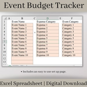 Event Expense Tracker Spreadsheet and Event Planner, Excel Template ...