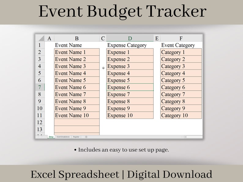 Event Expense Tracker: Excel Budget Template (digital Download) - Etsy