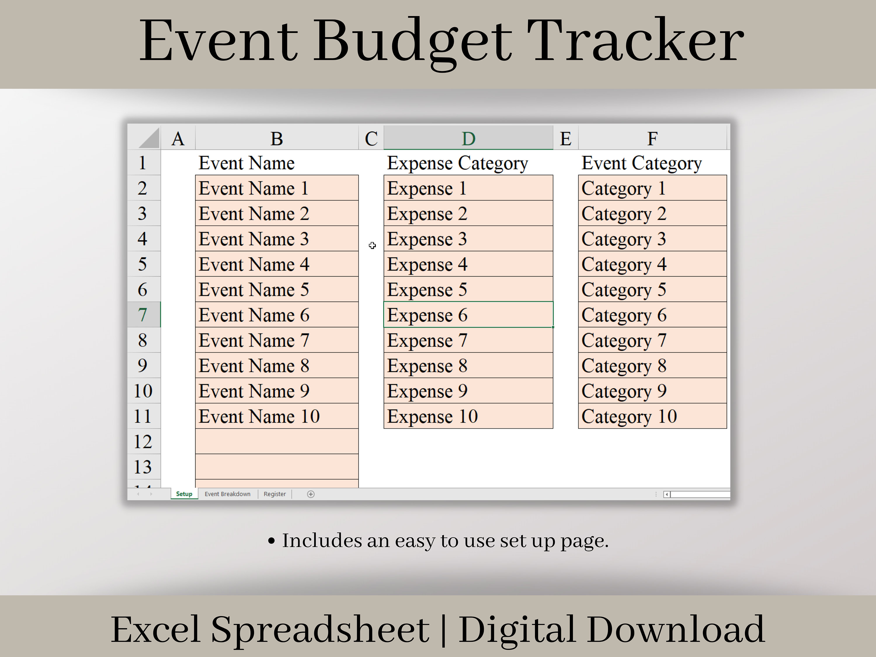 Event Expense Tracker Spreadsheet and Event Planner, Excel Template ...