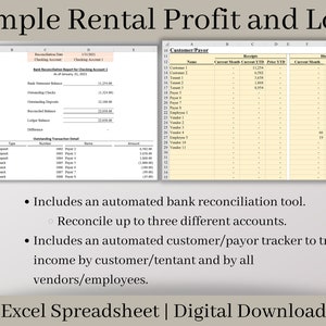 Rental Income Statement Spreadsheet and Bank Reconciliation Tool, Excel ...