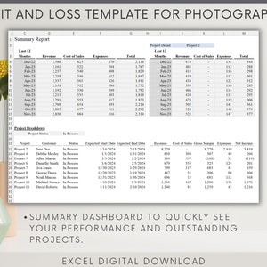 Photographer's Profit and Loss Excel Template: Project Management ...