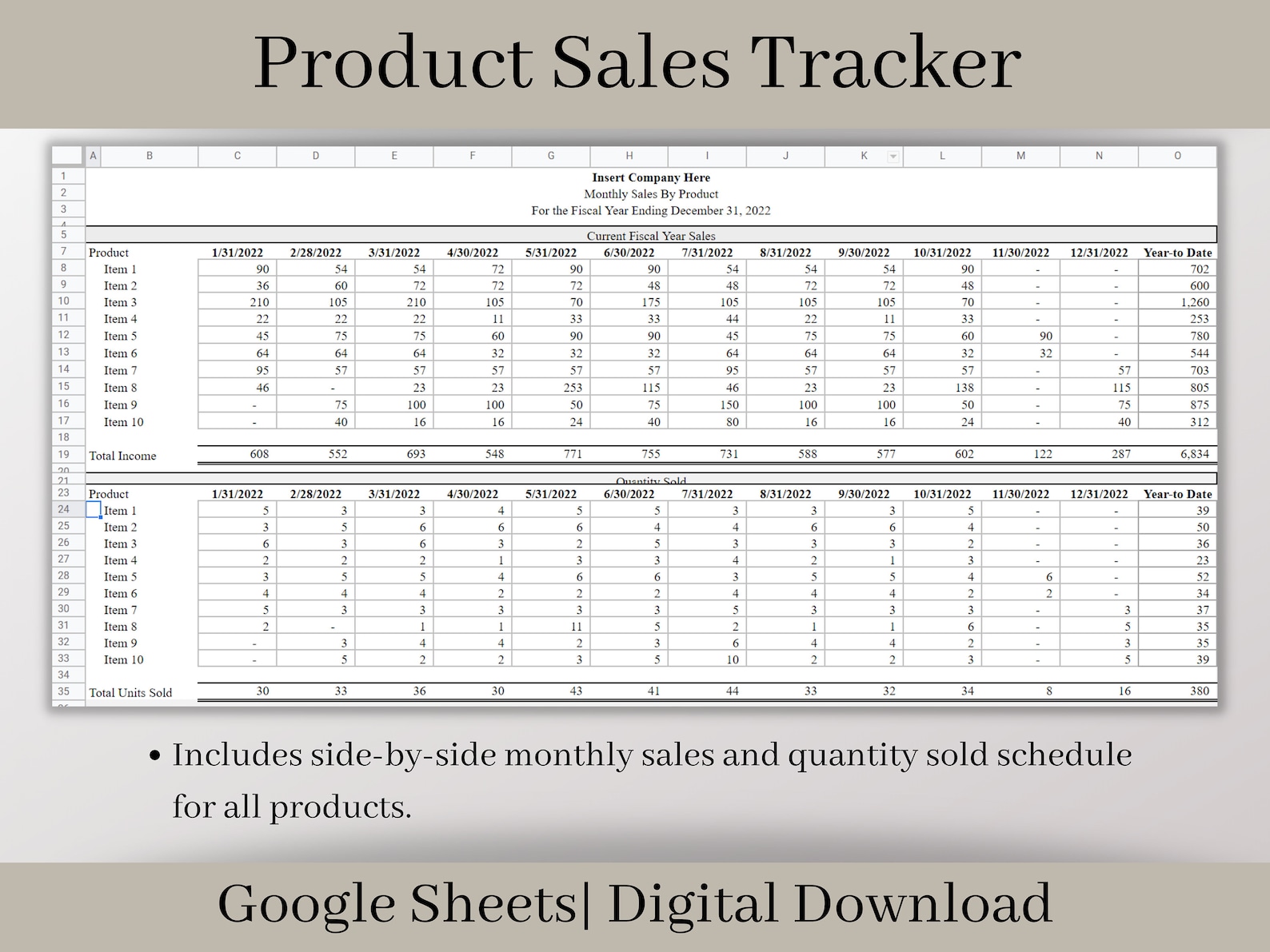 Product Sales Tracker Spreadsheet With Pricing Calculator, Google ...