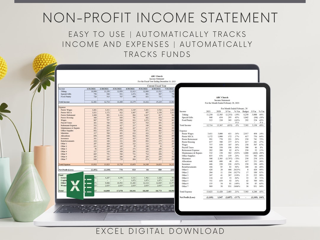 Non-profit Income Statement Excel Template: Charity, Church, Fundraiser ...