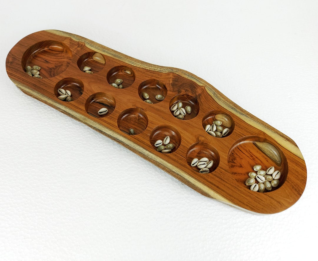 Wooden Teak Wood Mancala Board Game Natural Shape Congkak Kalaha Oware ...