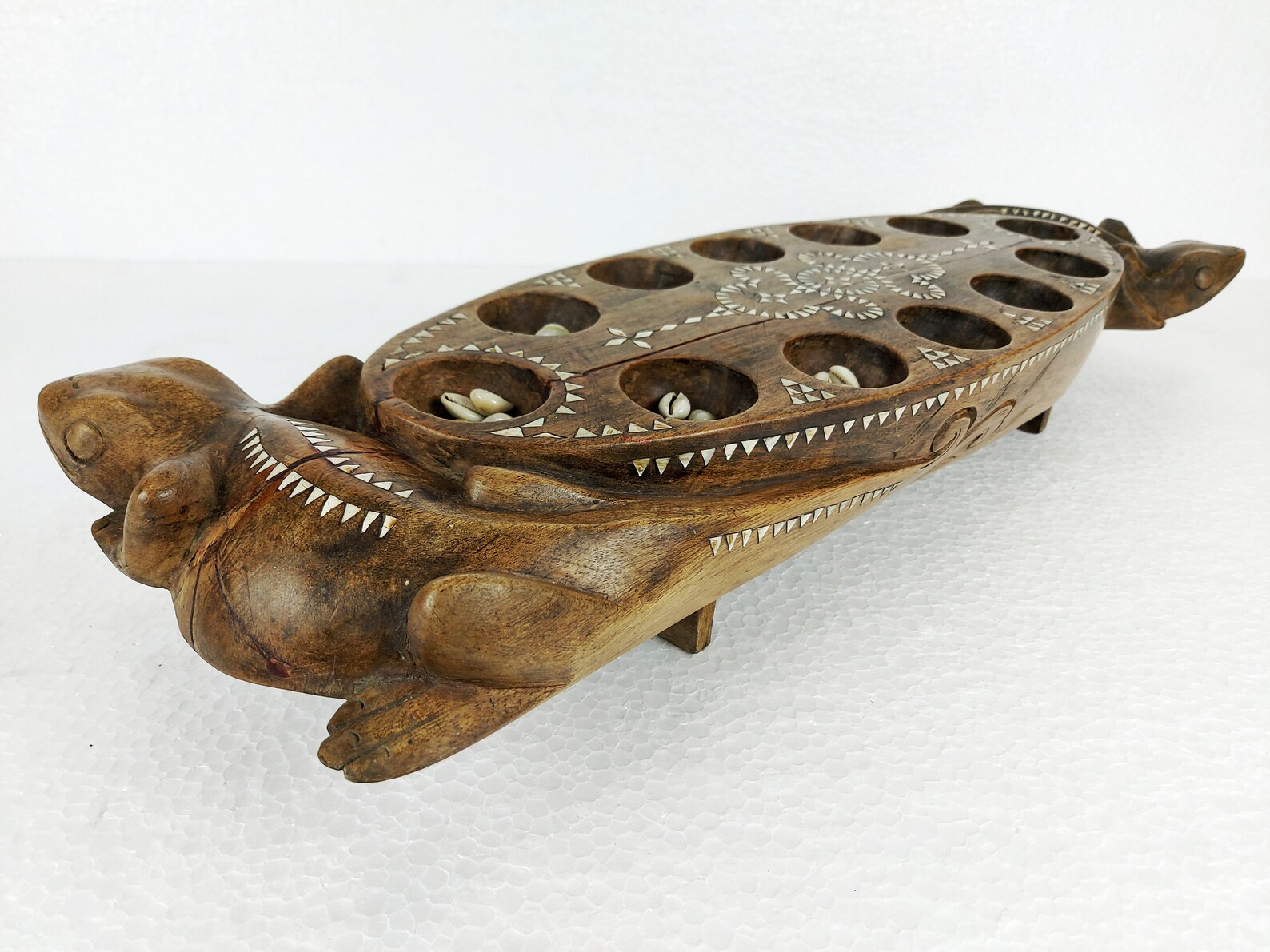 Rare Antique Wooden Mancala Board Game With Pearl Inlay Congkak Kalaha ...