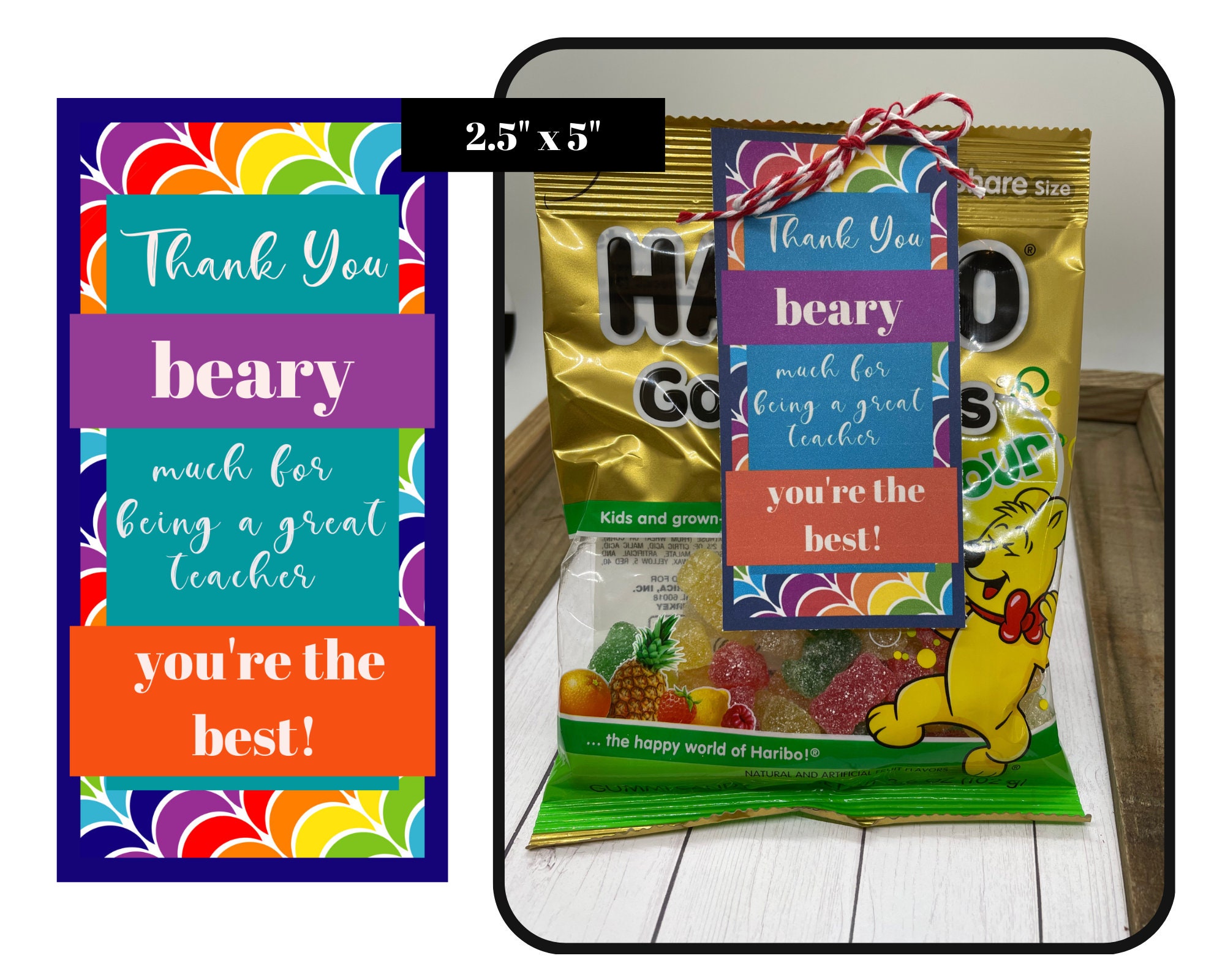Gummy Bear Candy Printable Tags Thank You Candy Tags Thank - Etsy