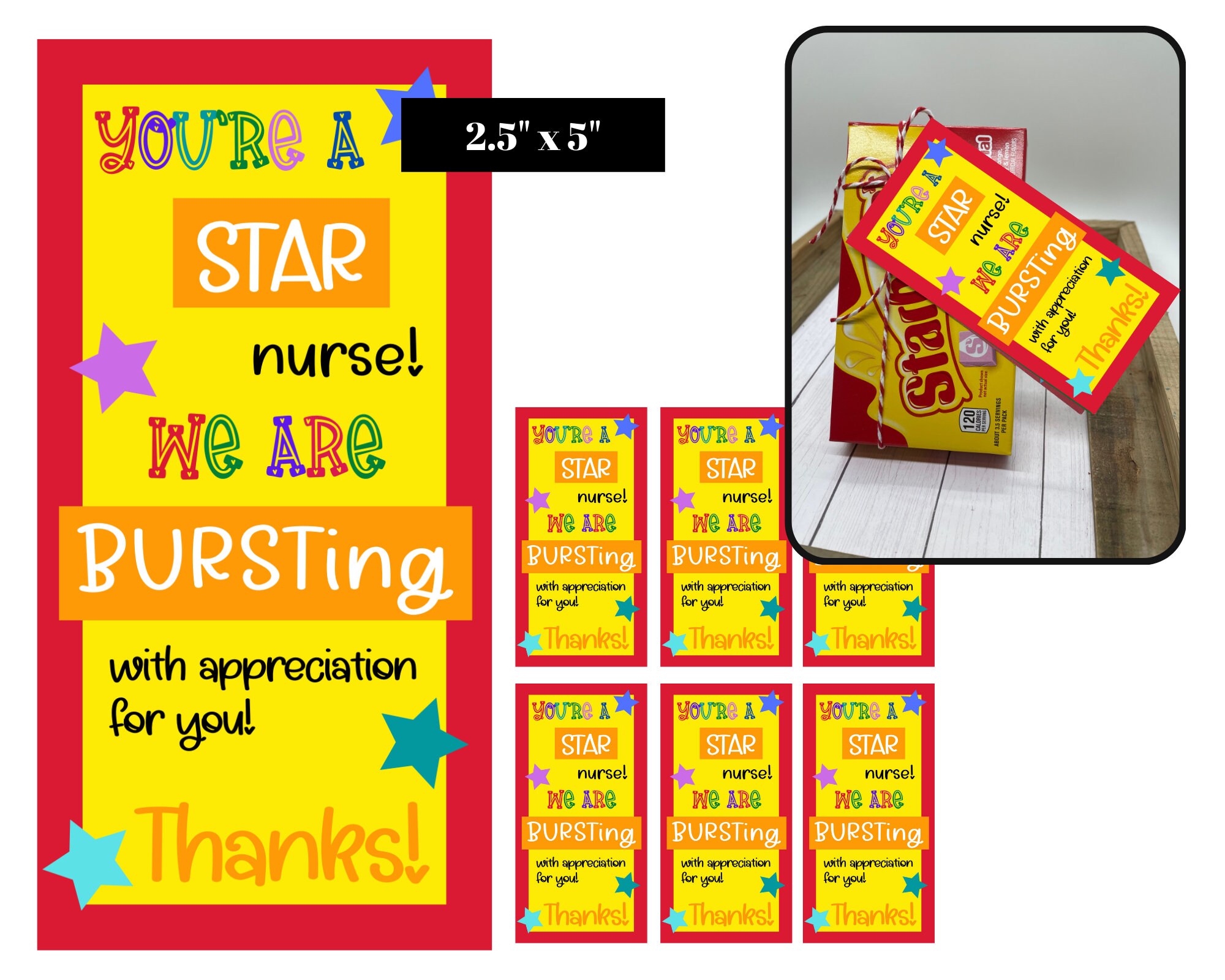 Nurse Appreciation Tag Starburst | Starburst Candy Tag Printable ...