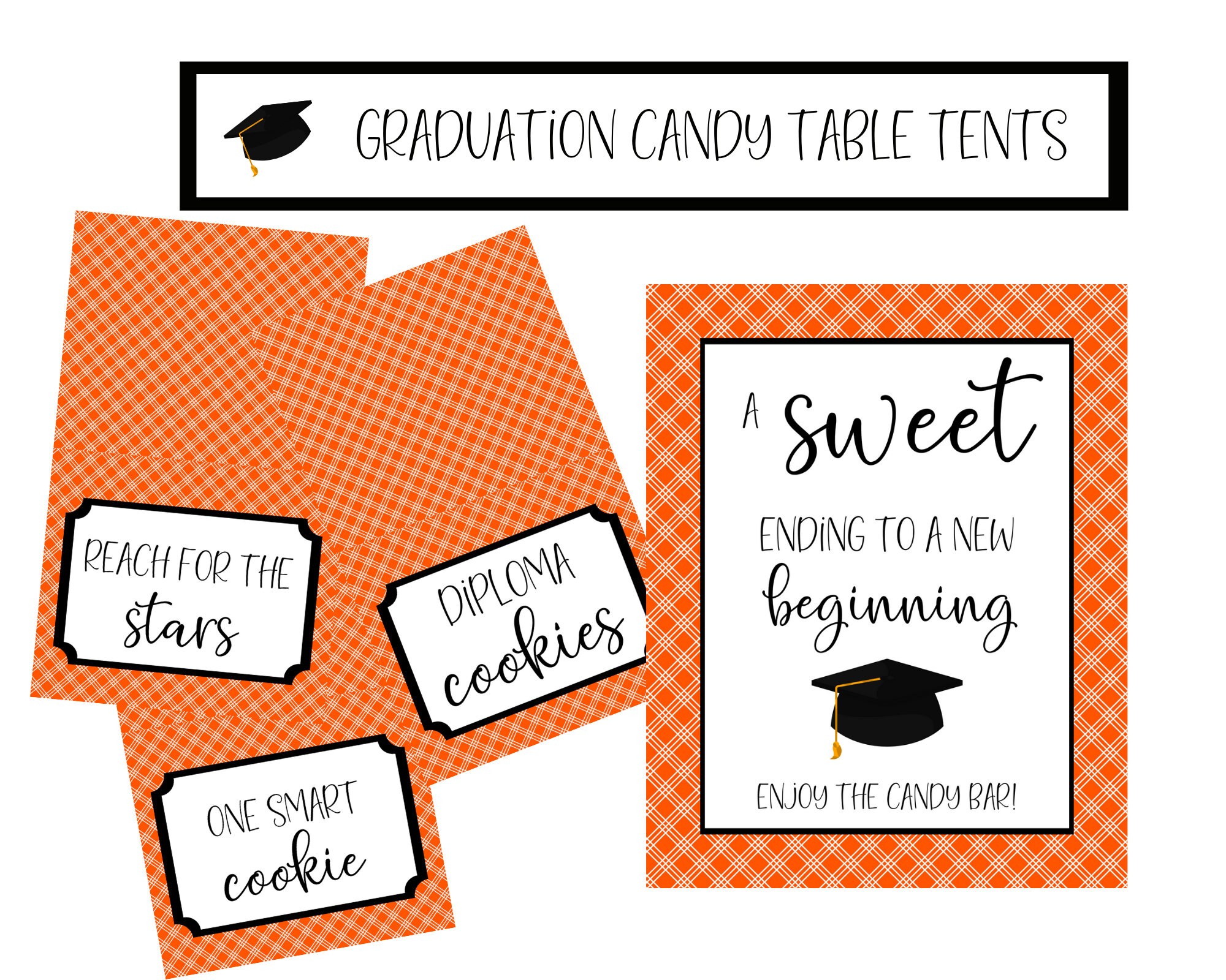 Orange Graduation Party Candy Bar Tent Signs Printable Digital Download