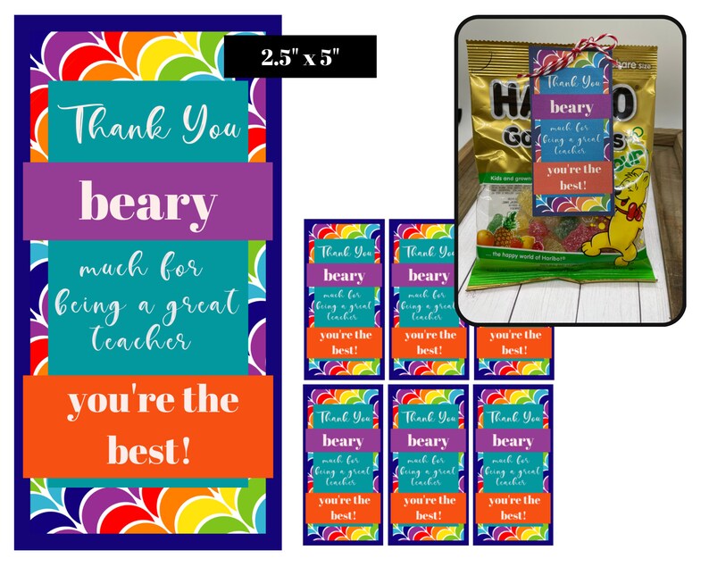 Gummy Bear Candy Printable Tags Thank You Candy Tags Thank - Etsy