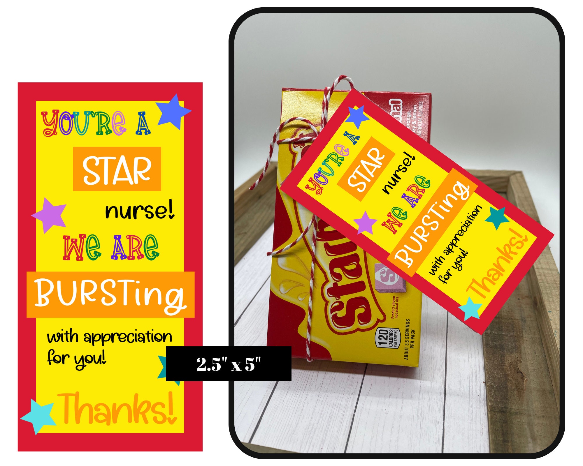 Nurse Appreciation Tag Starburst | Starburst Candy Tag Printable ...