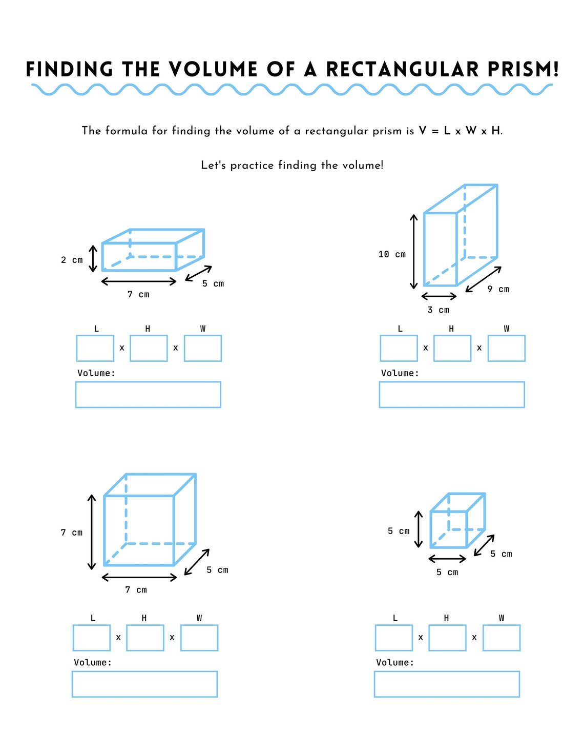 Finding The Volume Of A Rectangular Prism Worksheet And Answer Etsy