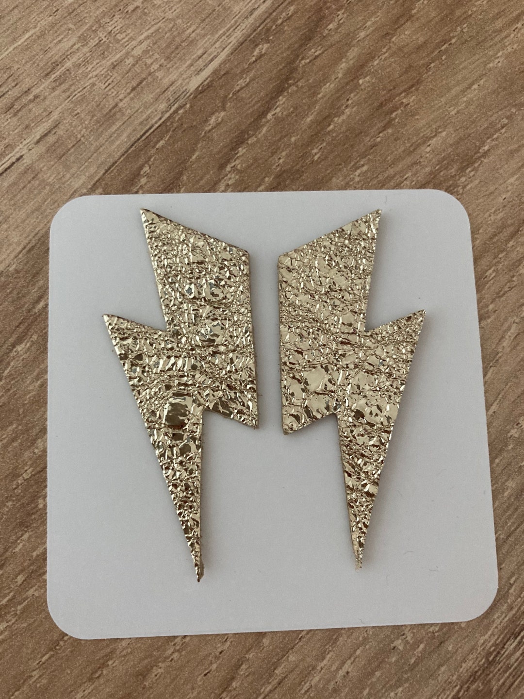 Champagne Crumpled Lightning Bolt Earrings - Etsy