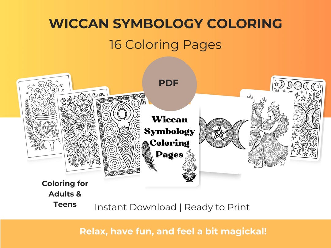 Witchy Wiccan Symbol Coloring Pages - Digital Pagan Coloring Book ...