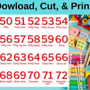 Digital Number Flashcards 1-100 Red Fun Printable Math Counting ...