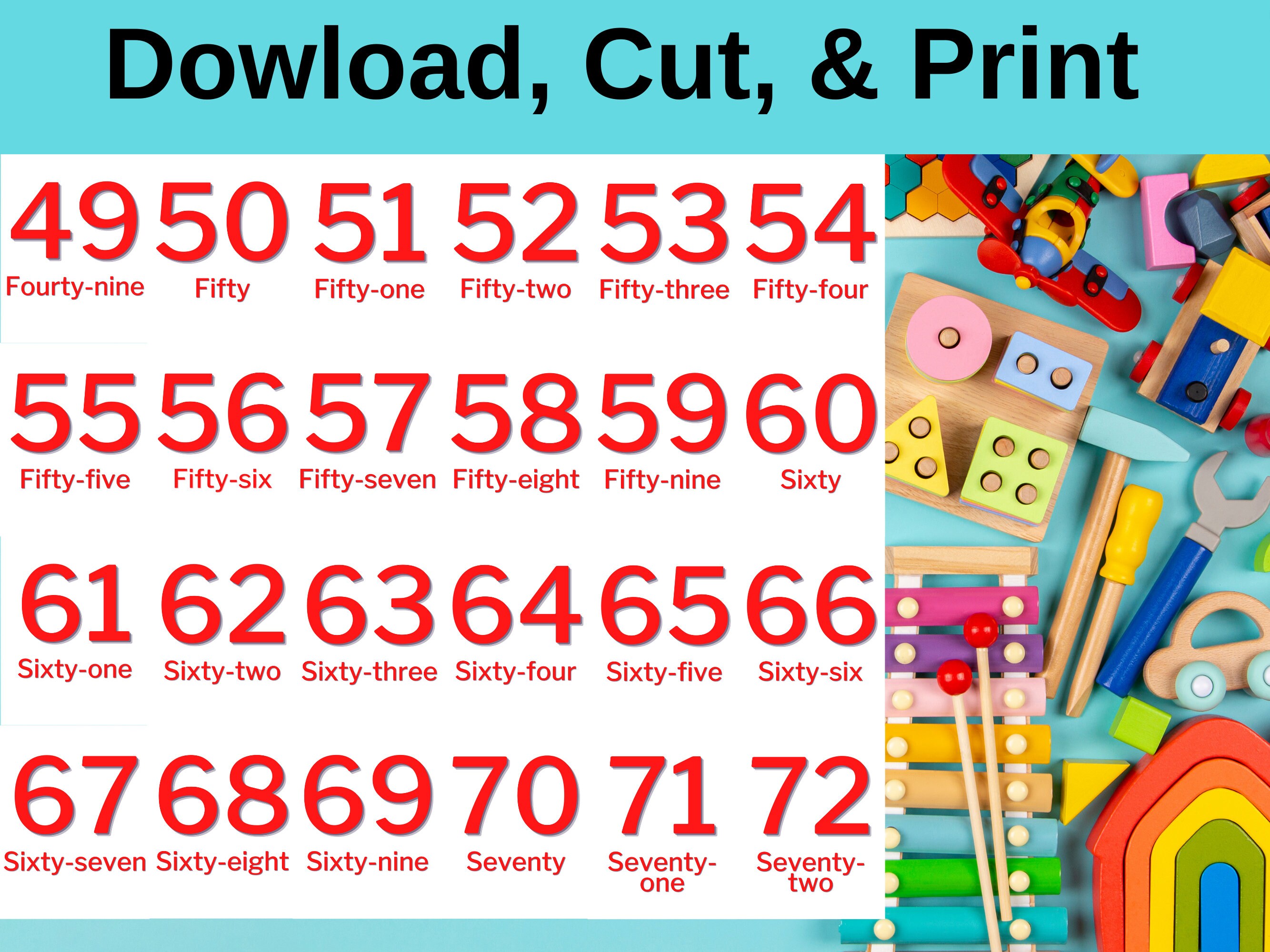 Digital Number Flashcards 1-100 Red Fun Printable Math Counting ...
