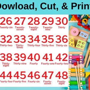 Digital Number Flashcards 1-100 Red Fun Printable Math Counting ...