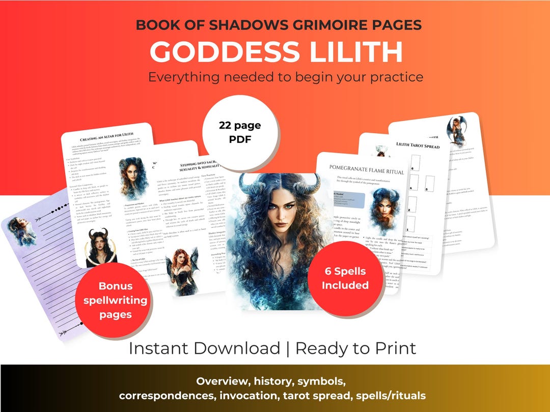 Lilith Grimoire Pages - Digital Lilith Book of Shadows Printable Pages ...