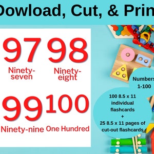 Digital Number Flashcards 1-100 Red Fun Printable Math Counting ...