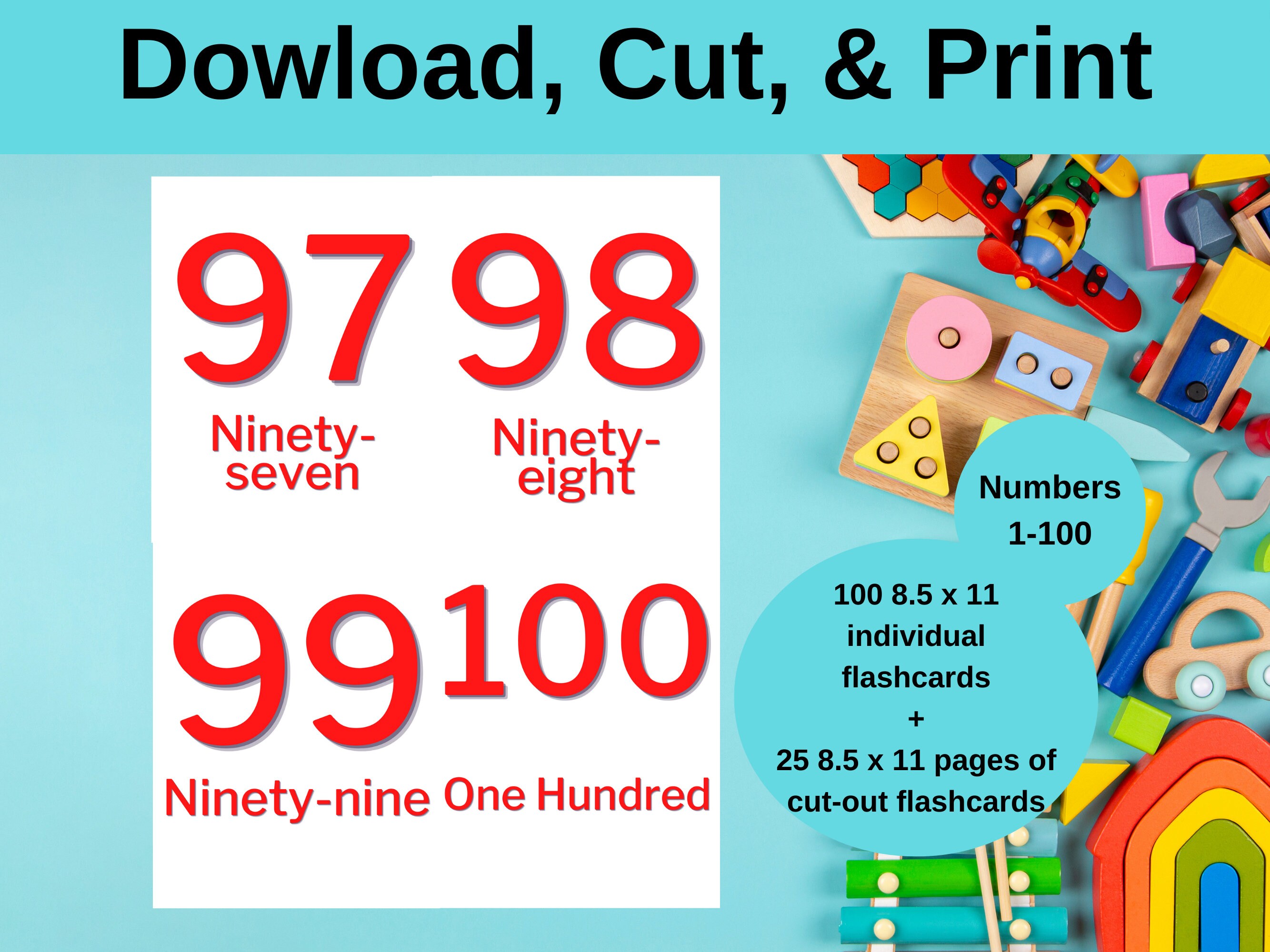 Digital Number Flashcards 1-100 Red Fun Printable Math Counting ...