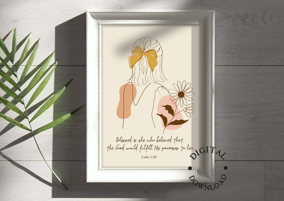 Blessed is She Christian Preppy Artwork Woman Line Art Girly Dorm Decor ...