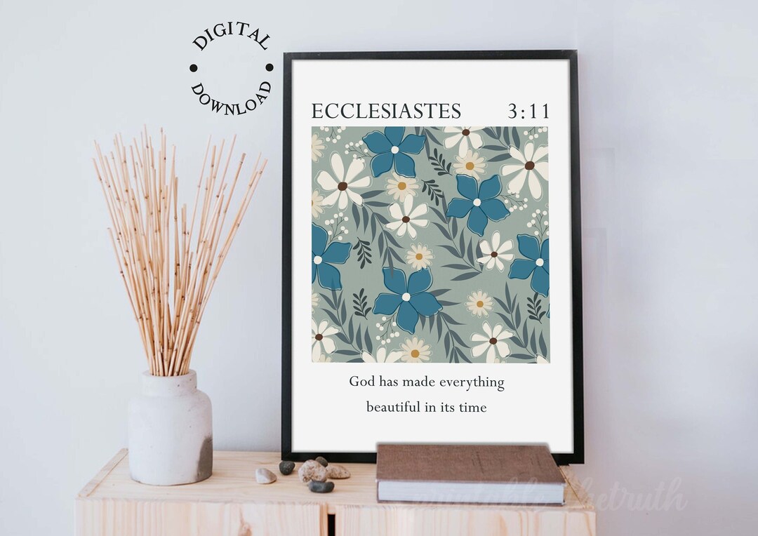 Scripture Prints Ecclesiastes 3:11 Vintage Blue Floral Biblical ...