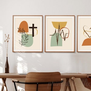 Green Yellow Christian Modern Wall Art, the Cross Bible Art, Modern ...