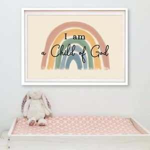 I Am A Child of God Christian Nursery Wall Art, Boho Rainbow Printable ...