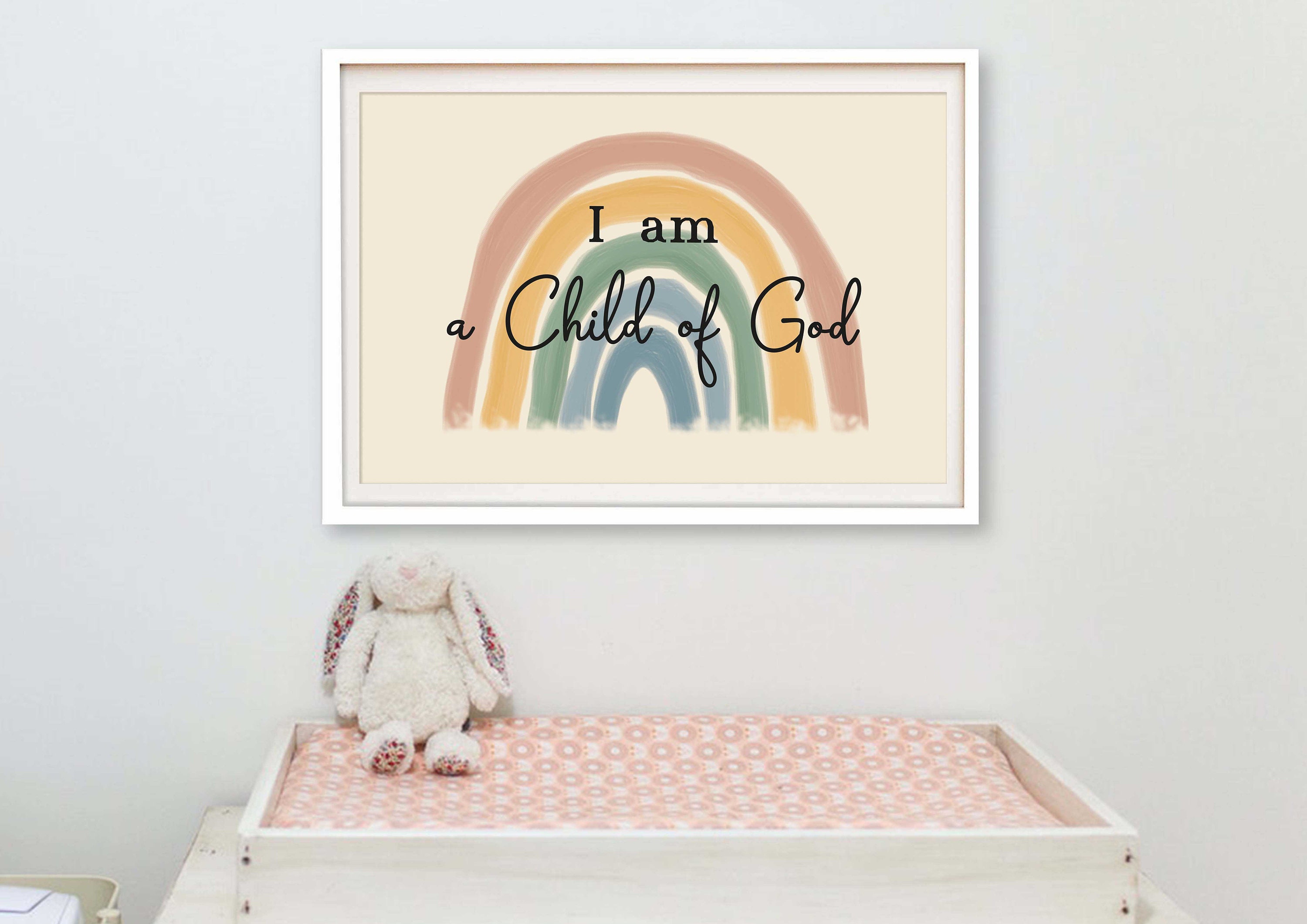 I Am A Child of God Christian Nursery Wall Art, Boho Rainbow Printable ...