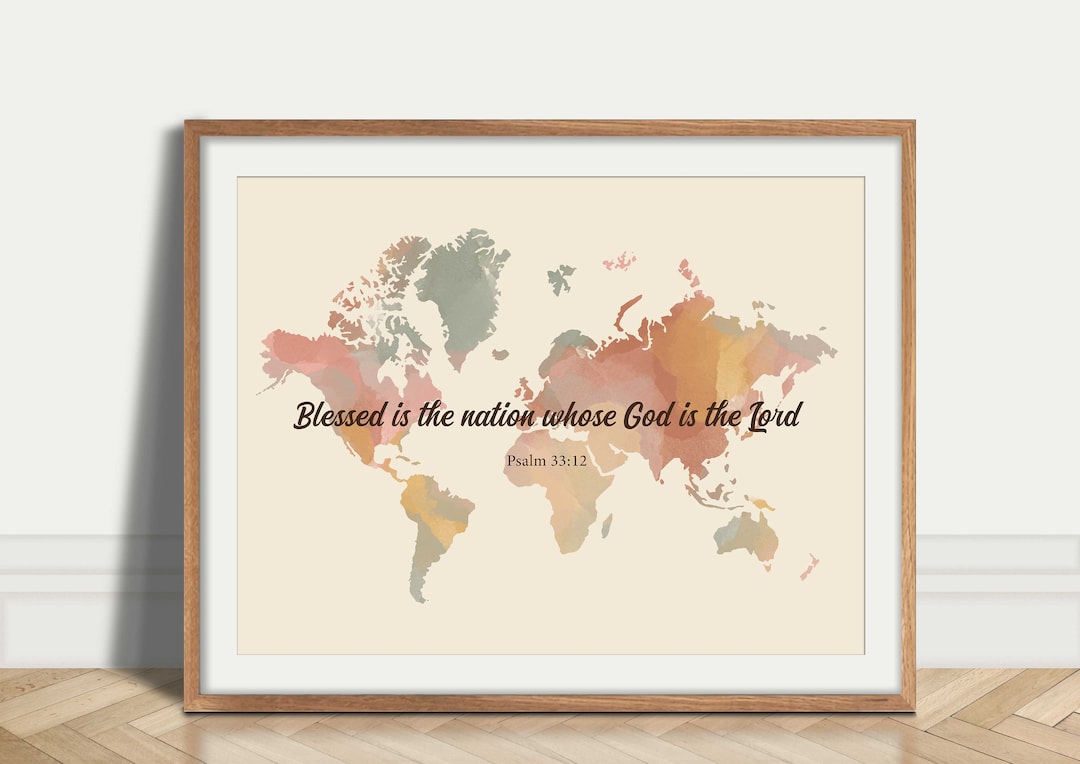 Modern Watercolor World Map With Bible Verse DIGITAL DOWNLOAD ...