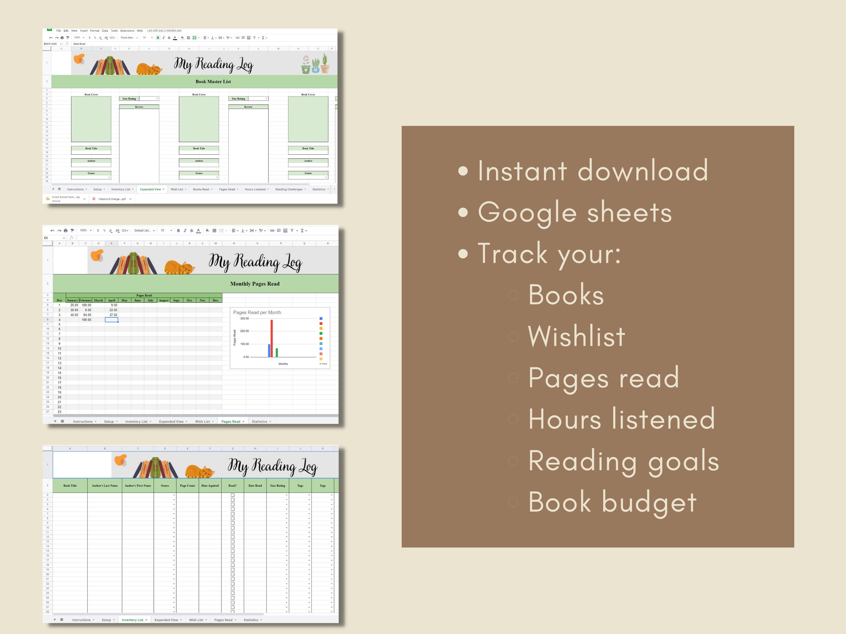 Library Book Tracker Spreadsheet Google Sheets Personal Library Log to ...