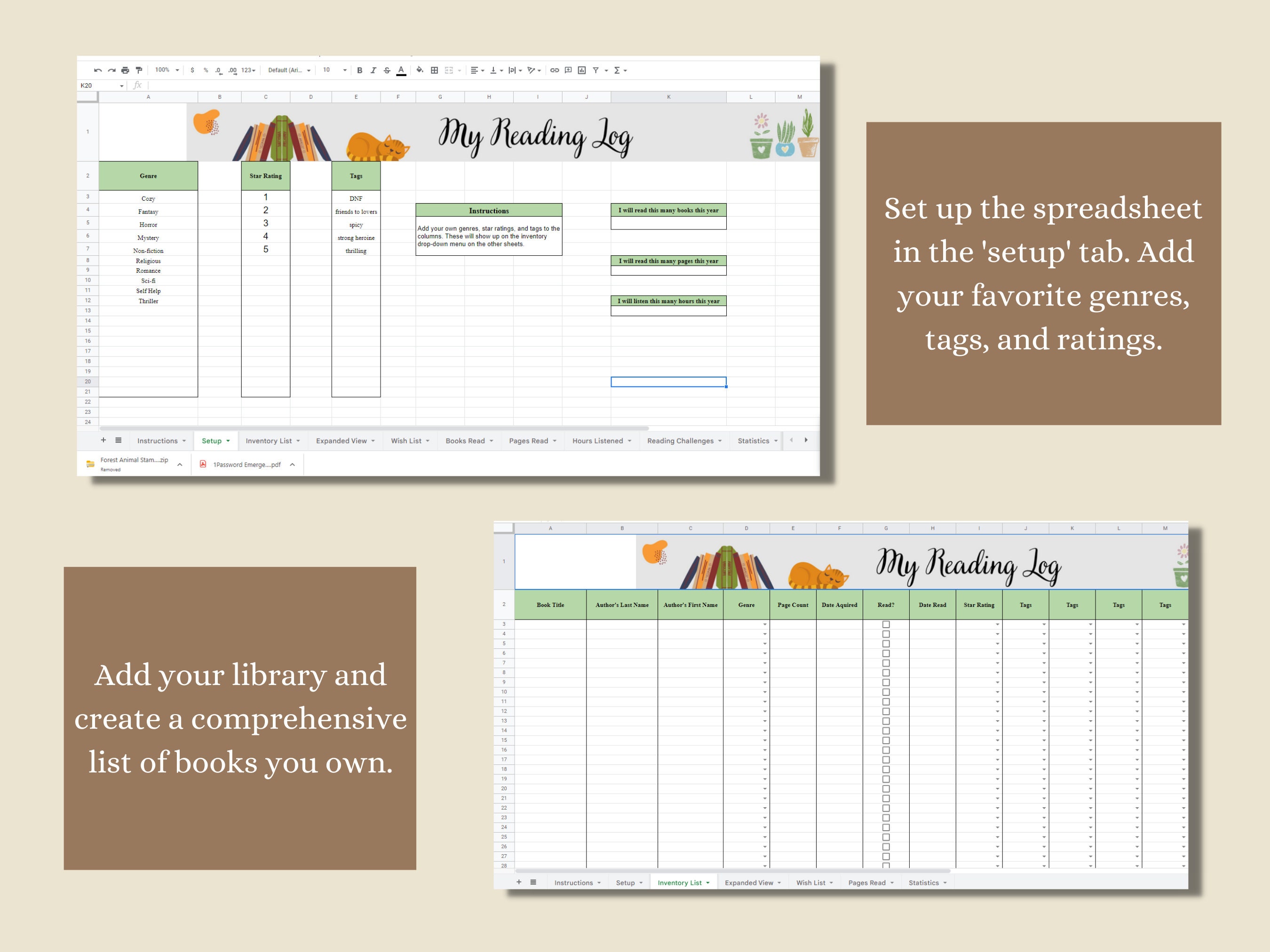Library Book Tracker Spreadsheet Google Sheets Personal Library Log to ...