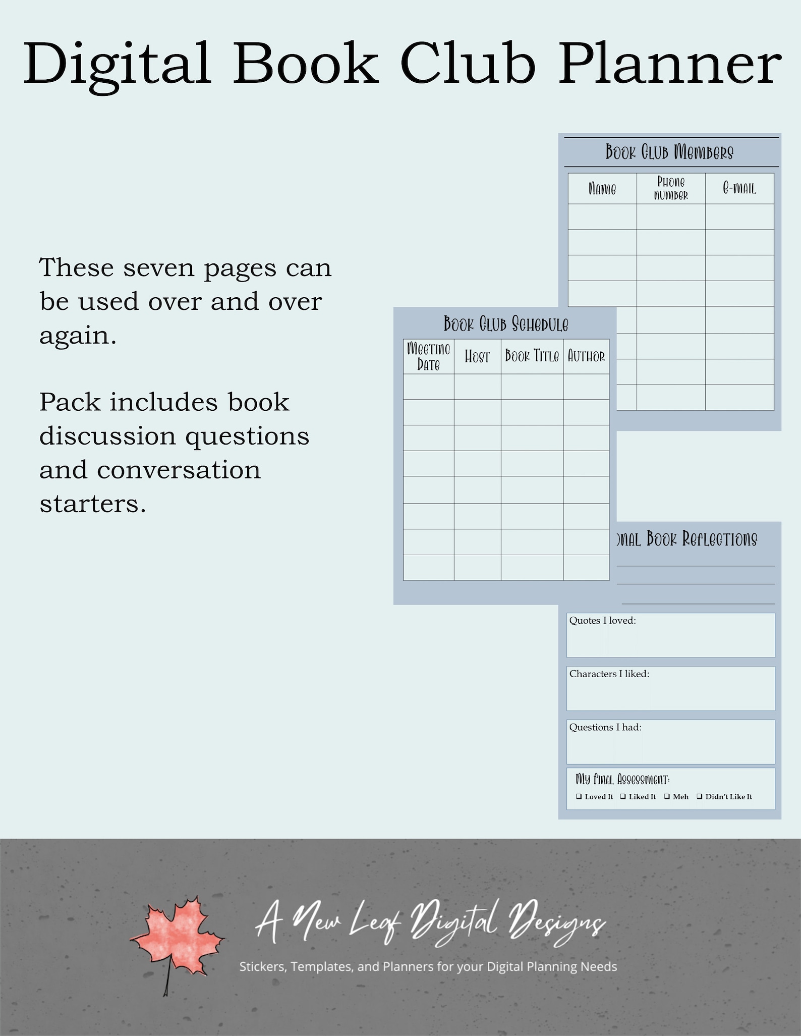 Book Club Planner Suitable for Printing or Use With Goodnotes - Etsy
