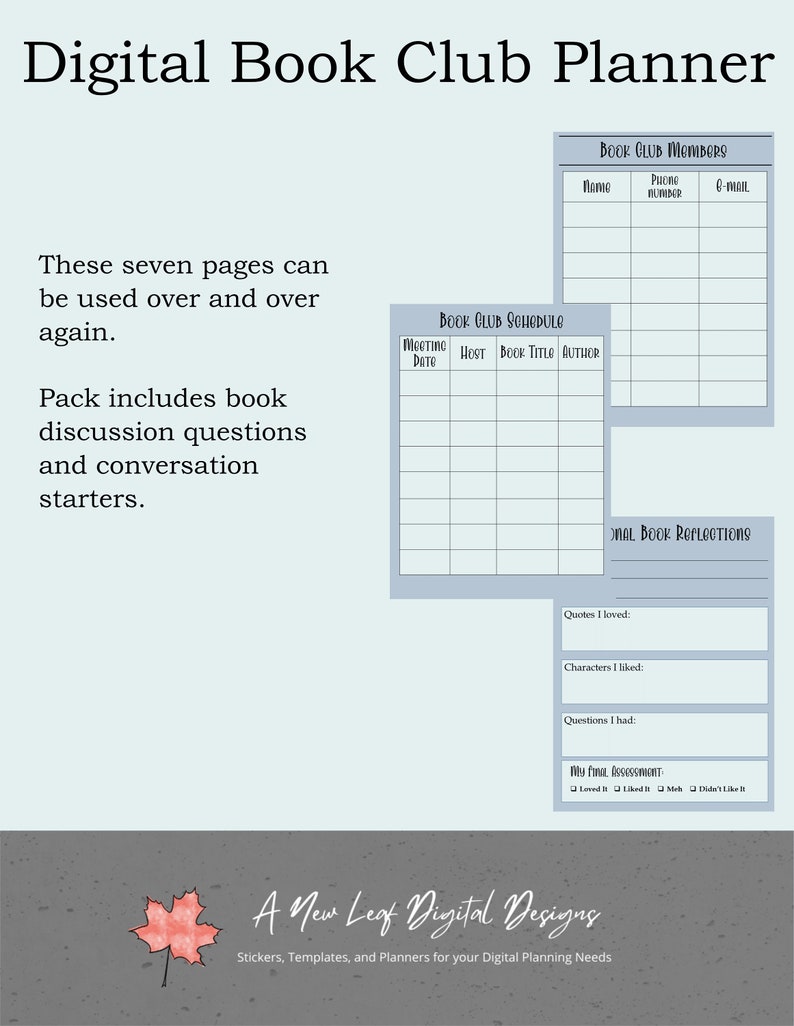 Book Club Planner Suitable for Printing or Use With Goodnotes - Etsy