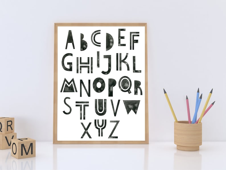 MONOCHROME NURSERY , Nursery Alphabet Print , Black and White Print ...