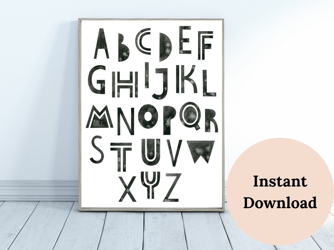 MONOCHROME NURSERY , Nursery Alphabet Print , Black and White Print ...