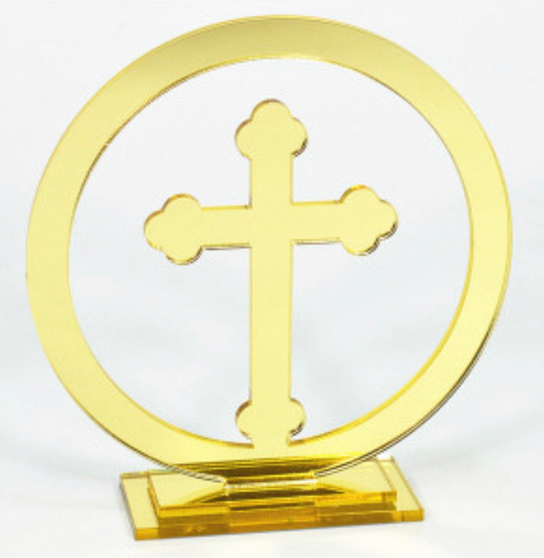 Orthodox Cross Acrylic Stand Gold & Silver | Religious Statue ...