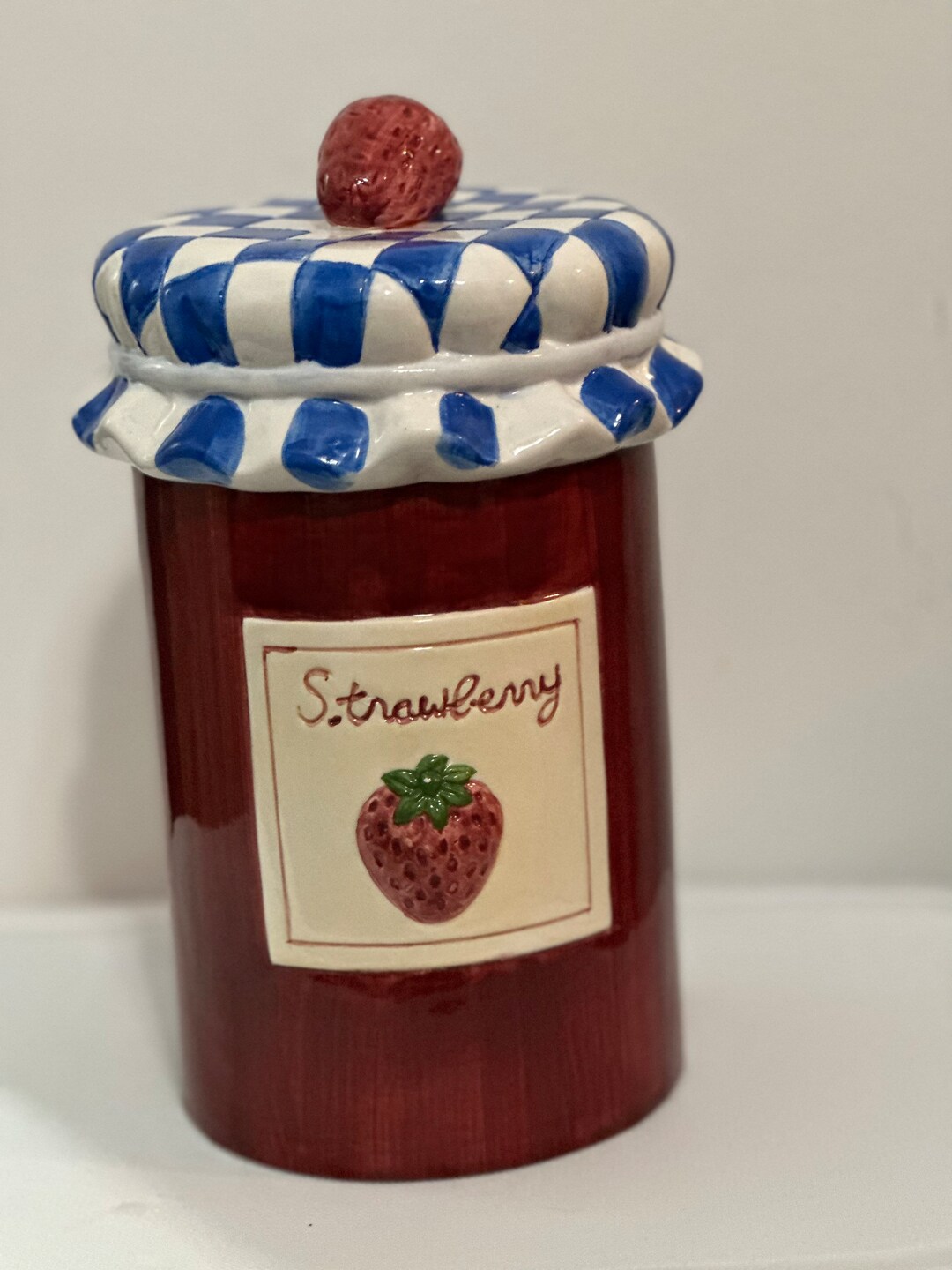Vintage Strawberry Jam Cookie Jar - Etsy