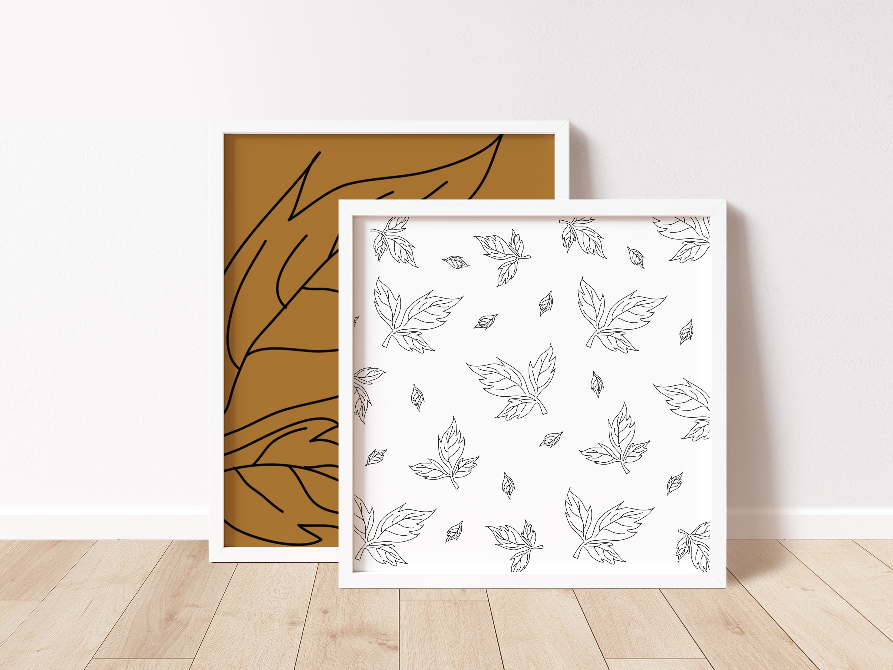 Fall Leaves Outline Wall Art, Printable Fall Art, Digital Download ...