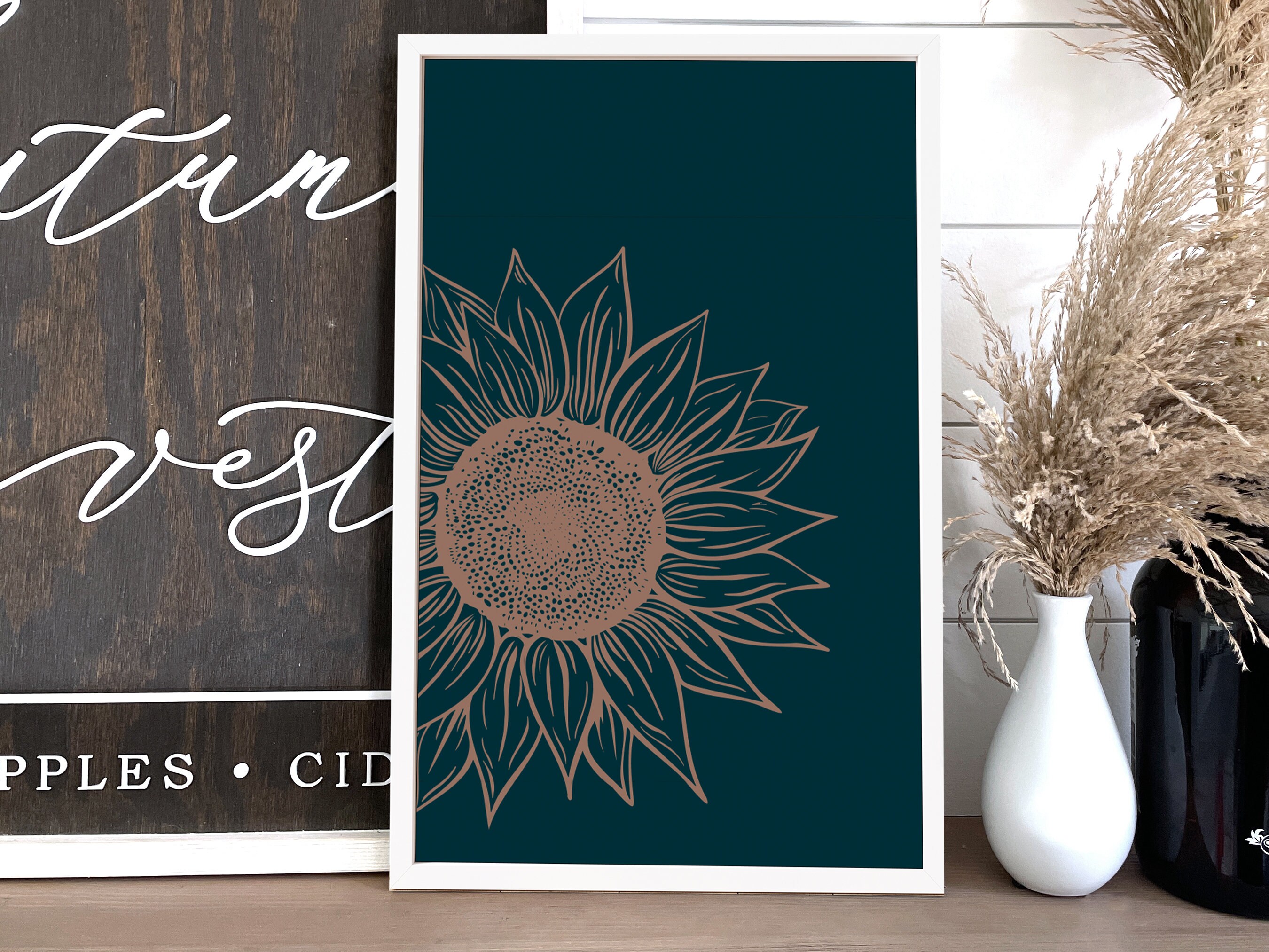 Boho Sunflower Wall Art, Modern Printable Fall Art, Digital Download ...