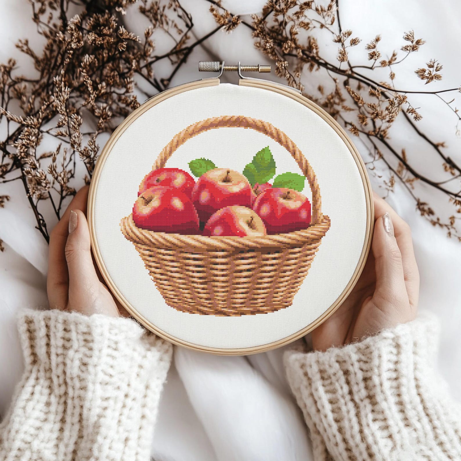 Apples Basket Cross Stitch Pattern, Fruit Cross Stitch, Cross Stitch ...