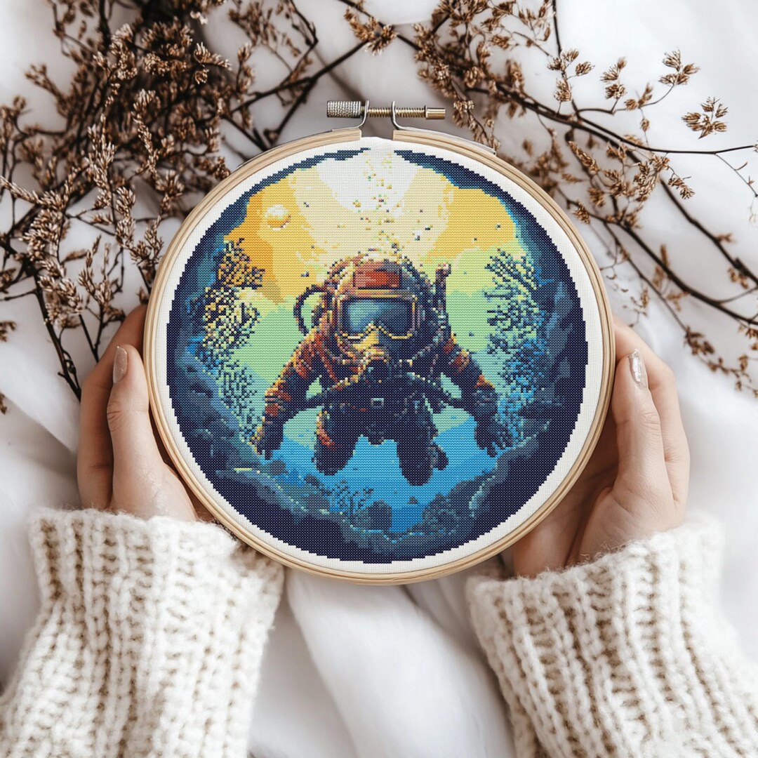 Diver Cross Stitch Pattern, Diver Cross Stitch, Cross Stitch Pattern ...