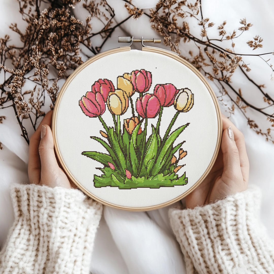 Tulips Cross Stitch Pattern, Tulips Cross Stitch, Cross Stitch Pattern ...