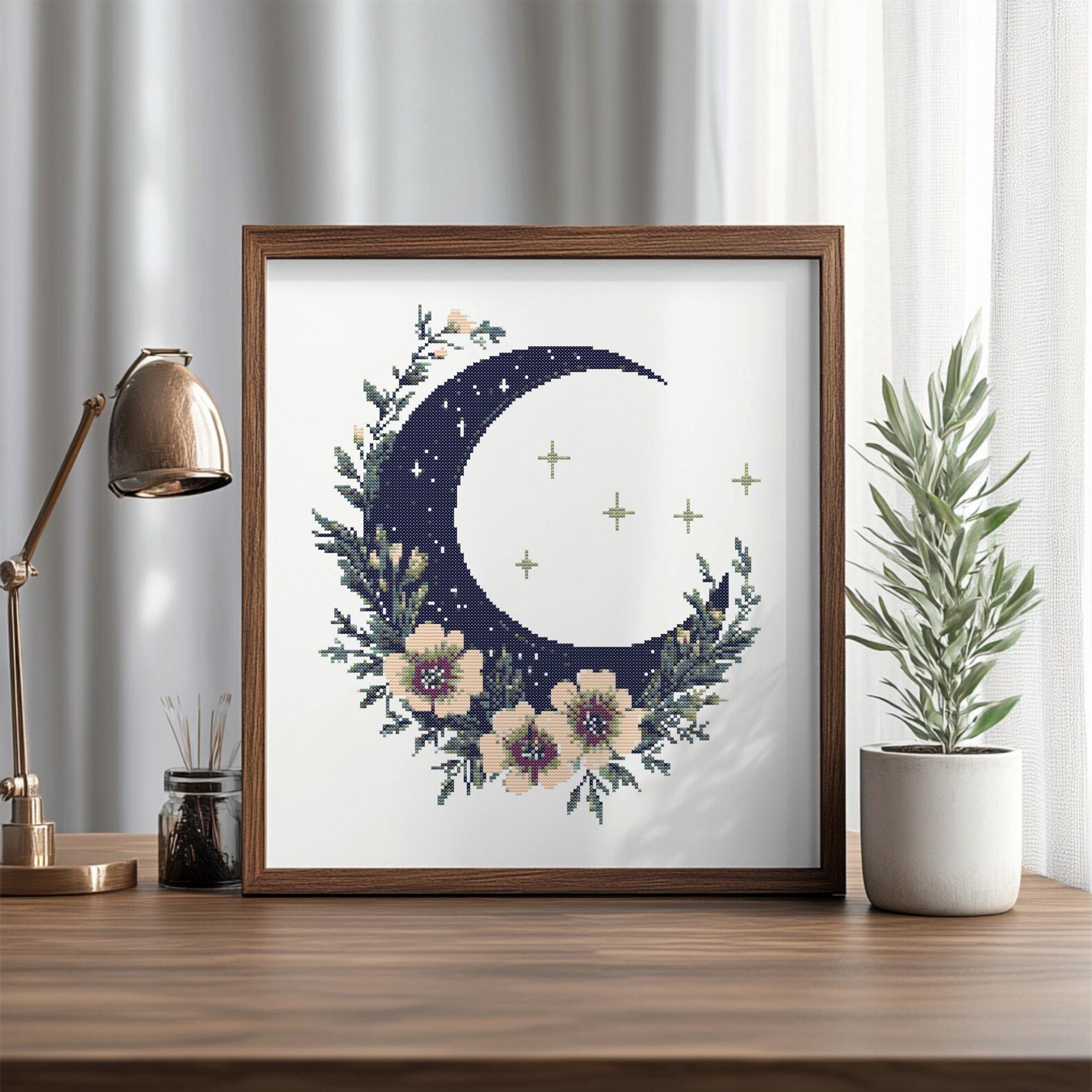 Crescent Moon Cross Stitch Pattern, Moon Cross Stitch, Cross Stitch ...