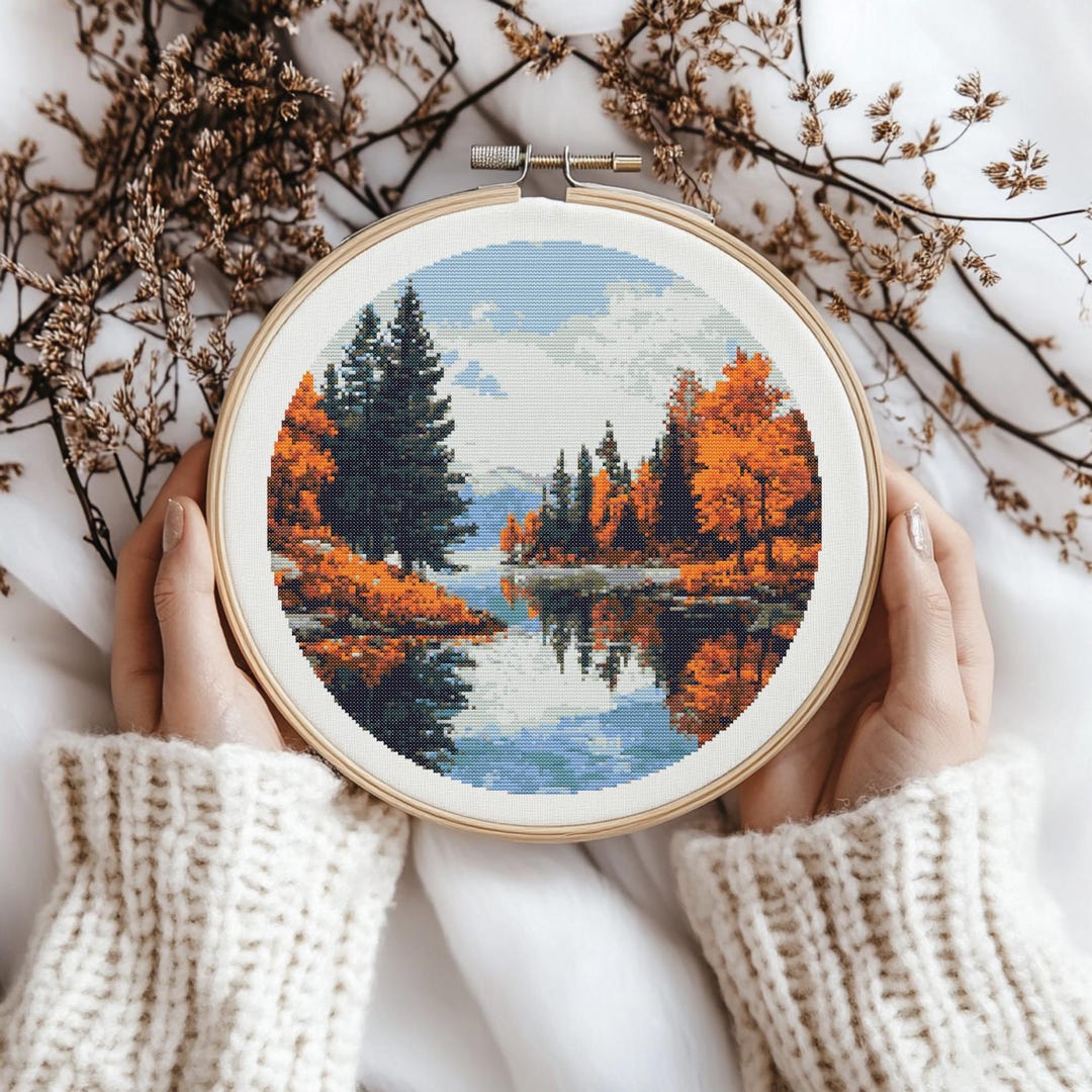 Autumn Lake Cross Stitch Pattern, Autumn Lake Cross Stitch, Cross ...