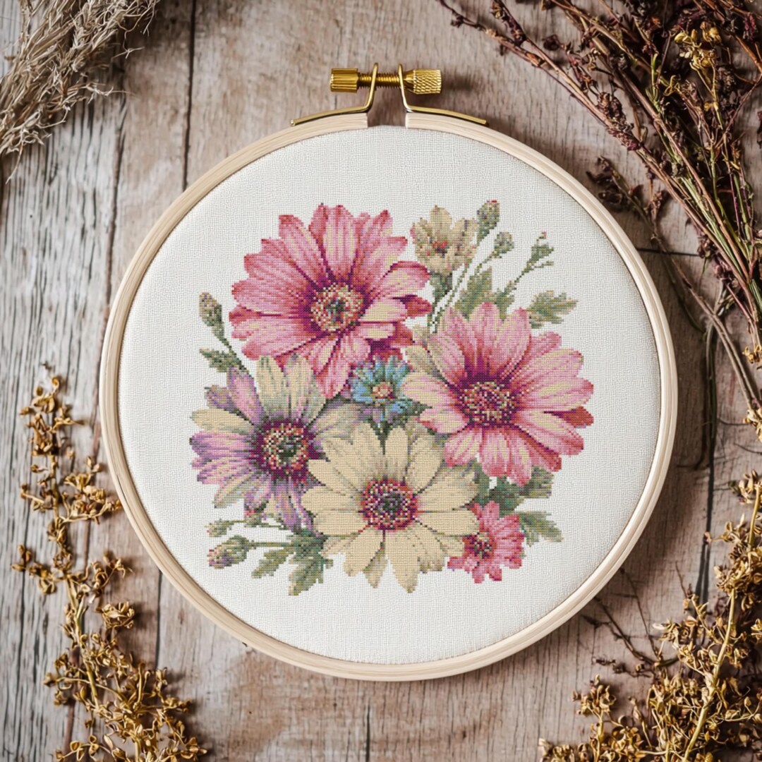 Daisy Flower Cross Stitch Pattern, Daisy Flower Cross Stitch, Cross ...