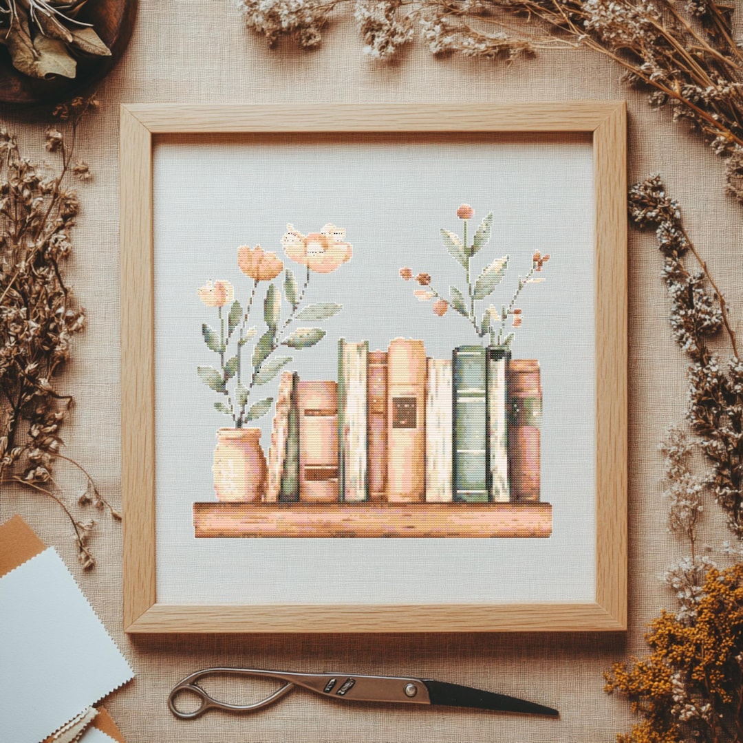 Book Shelf Cross Stitch Pattern, Book Stitch Kit, Cross Stitch Pattern ...