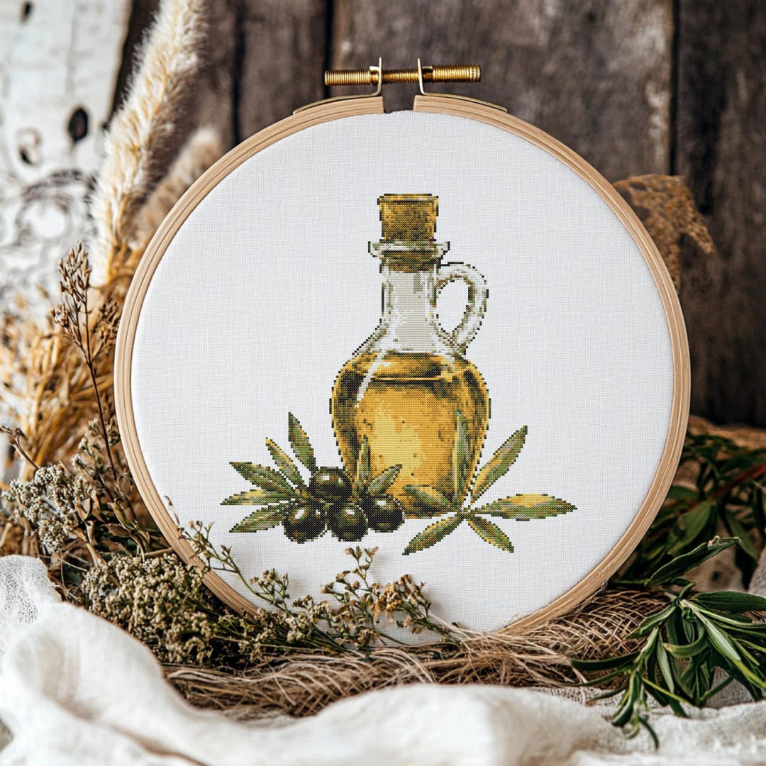 Olive Oil Cross Stitch Pattern, Olive Oil Cross Stitch, Cross Stitch ...