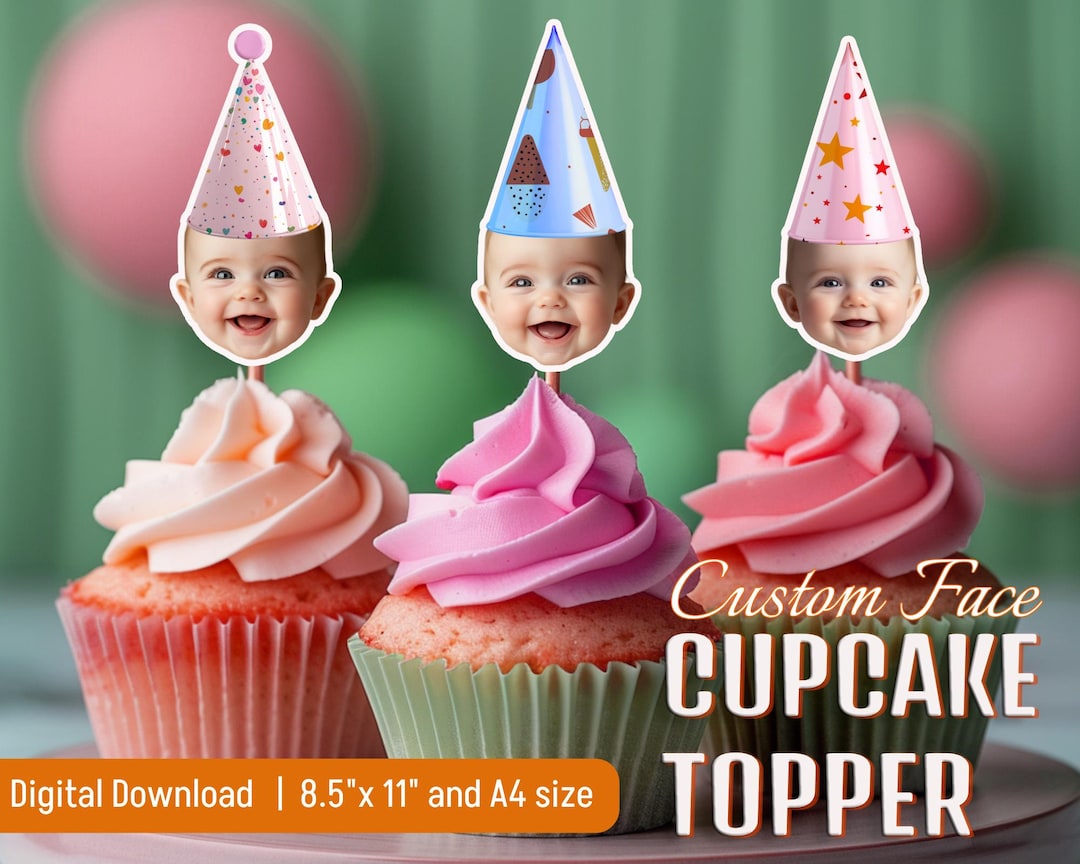 Face Cupcake Topper, Custom Baby Face Cupcake Topper, First Birthday ...